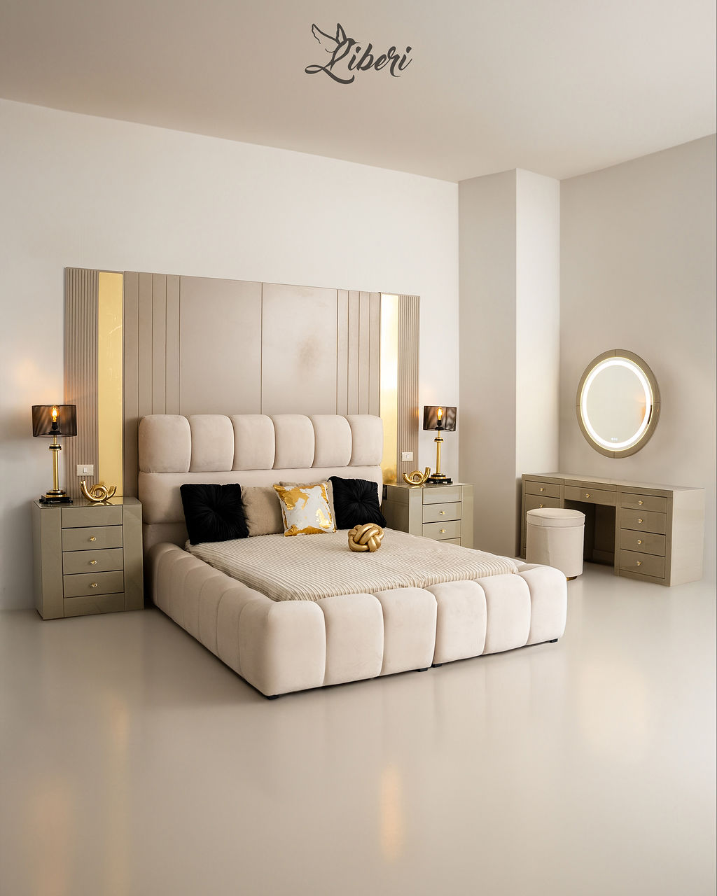 Mampara beige combinada con recámara Raven KS | Liberi Muebles